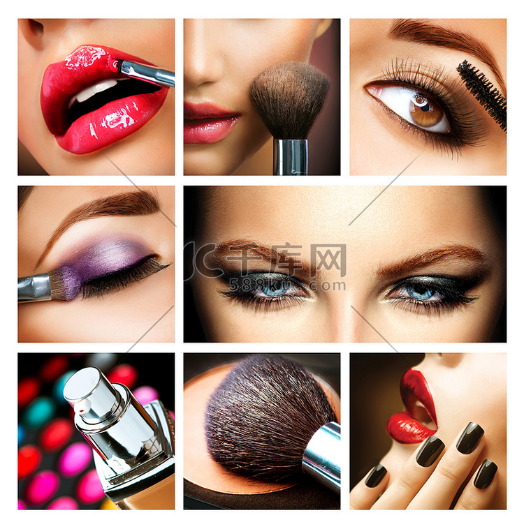 Makeup Collage. Professional Make-up Details. Makeover高清摄影大图-千库网