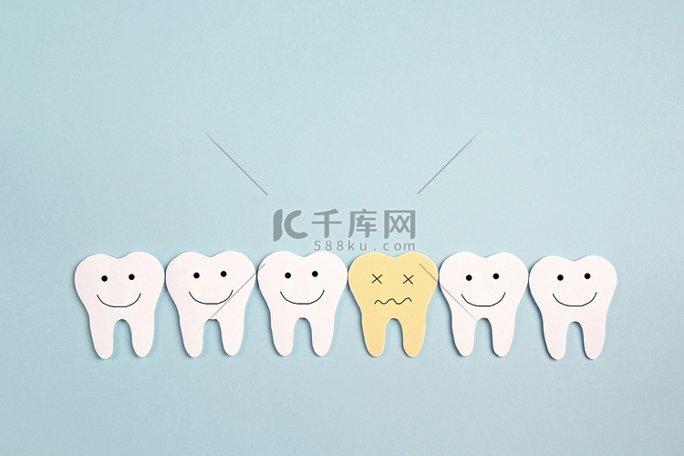 有趣的牙齿字符, 快乐健康的牙齿和生病的牙齿 高清摄影大图-千库网