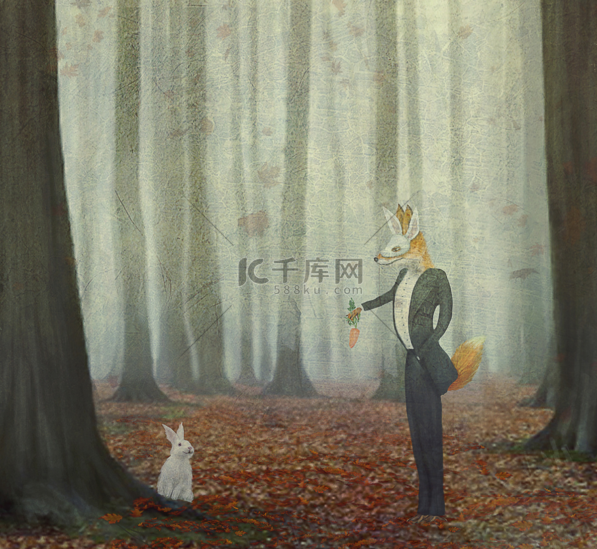 Fox and rabbit高清摄影大图-千库网