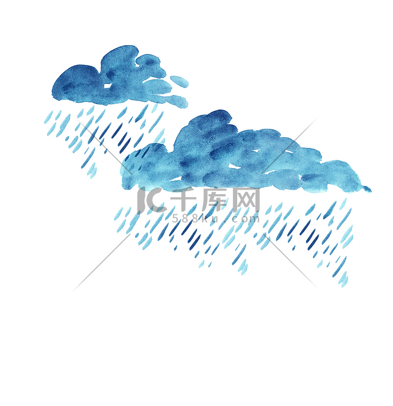 rain cloud watercolor. hand drawn paint rain.高清摄影大图-千库网