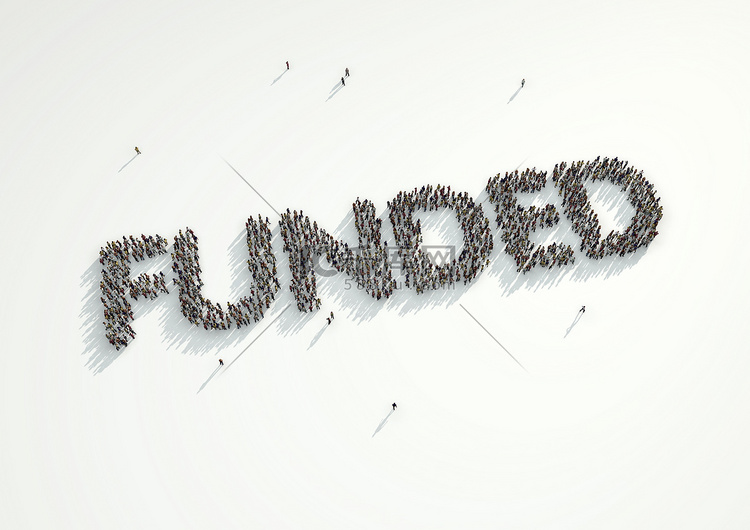 Aerial shot of a crowd of people forming the word Funded. Concep高清摄影大图-千库网