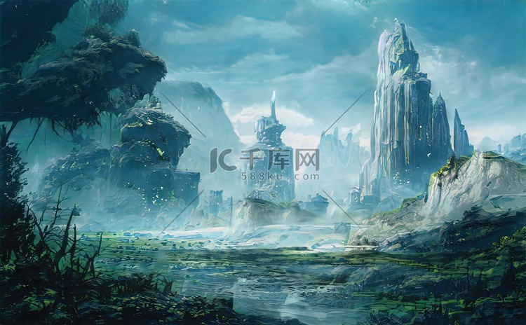 Landscape painting of fantasy background perfect for fantasy, space ...