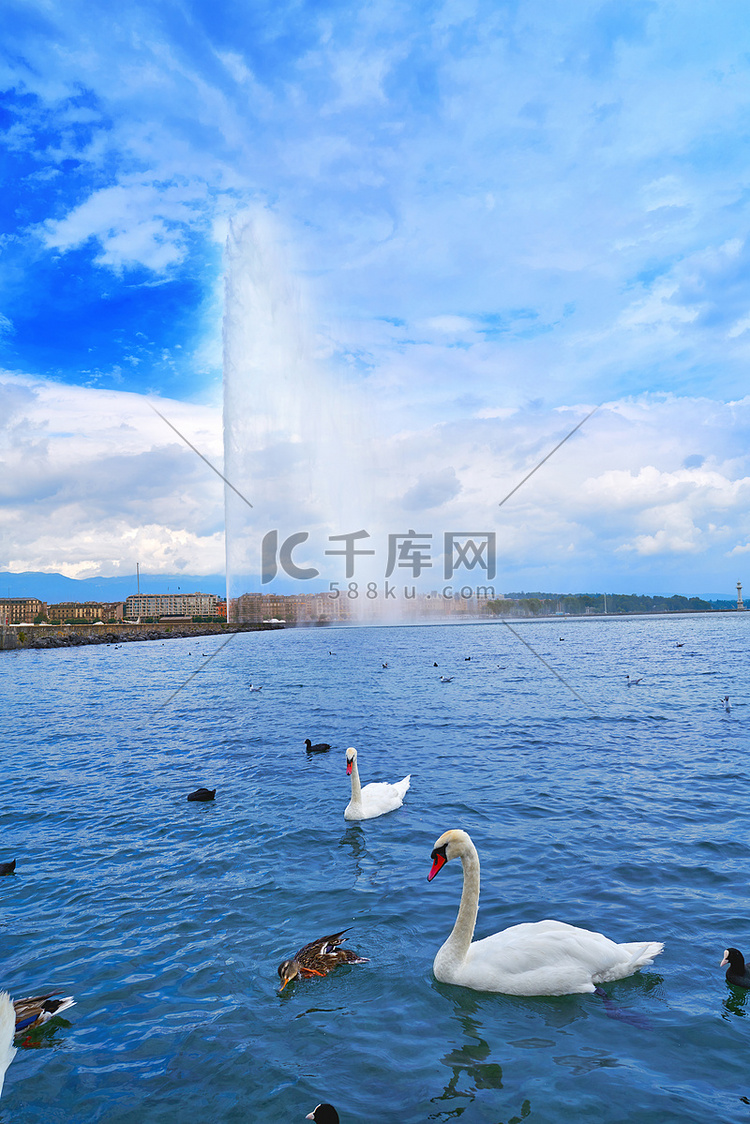 Geneva Geneve Lake Water Jet D'eau Switzerland Swiss Leman高清摄影大图-千库网