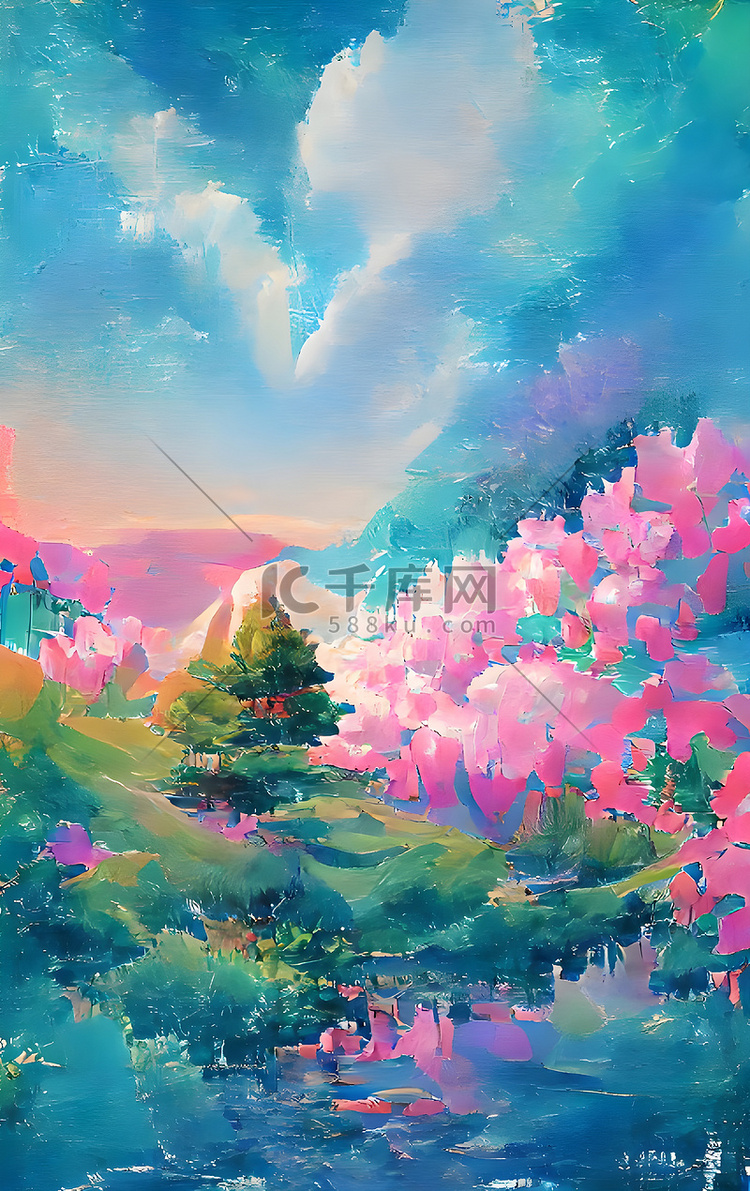 Tropical forest, palm trees, sea, sun rays. Fantasy seascape with palm ...