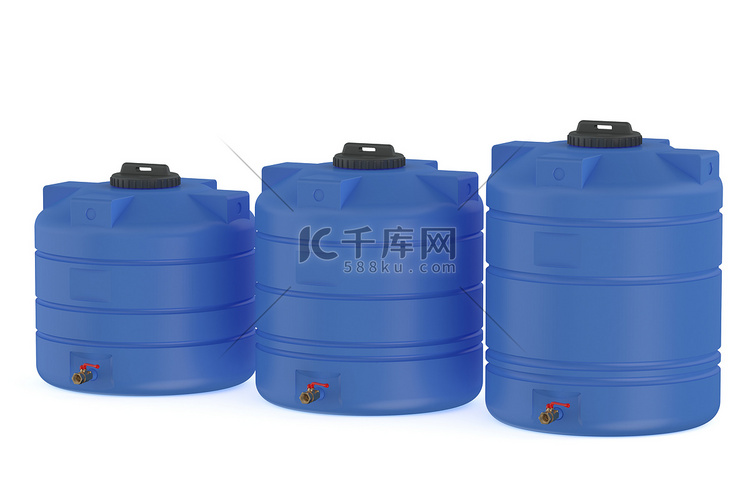 three blue water tanks or water barrels高清摄影大图-千库网