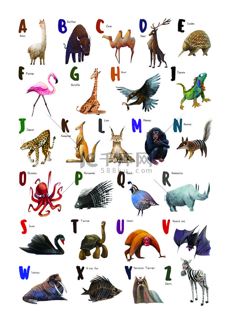 English alphabet with animals, learn letters. A smart zoo, all animals ...
