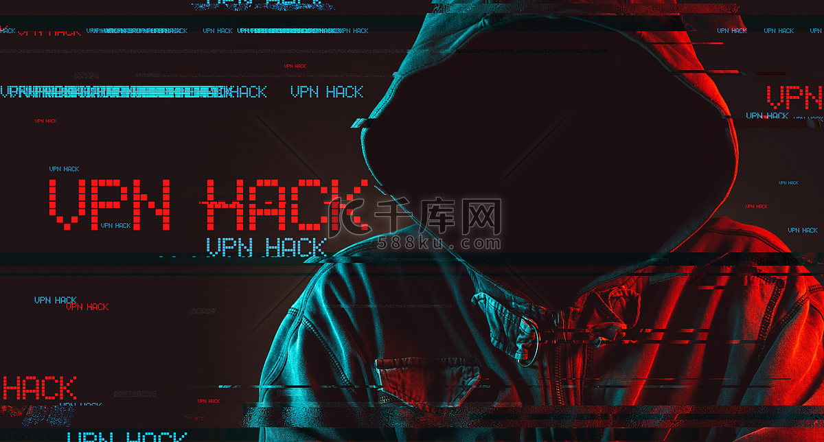 虚拟专用网络 Vpn 黑客的概念与无头蒙面男性, 低调的红色和蓝色的灯光图像和数字故障效果高清摄影大图-千库网