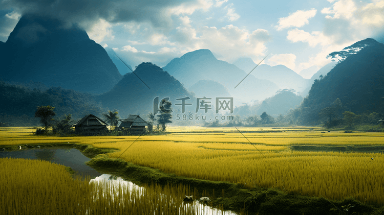 秋天丰收的稻田摄影高清摄影大图-千库网