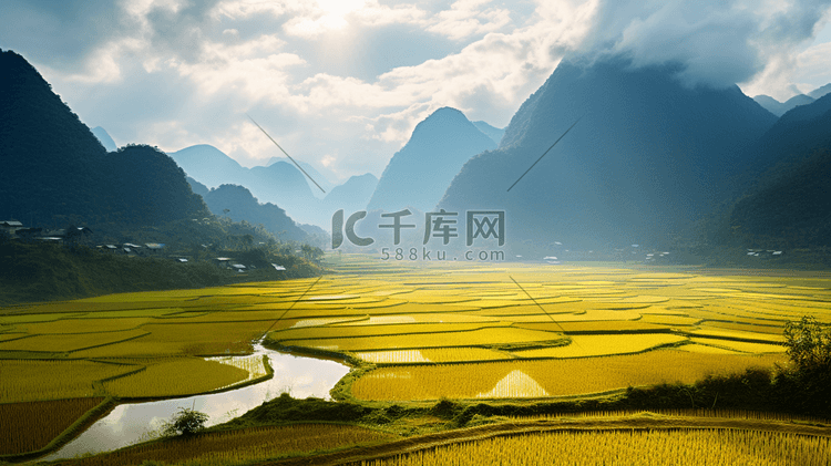 秋天丰收的稻田摄影高清摄影大图-千库网