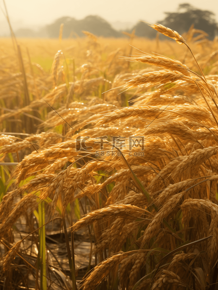 秋天丰收的稻田摄影高清摄影大图-千库网