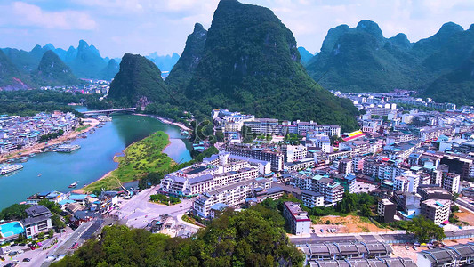 旅游名县桂林阳朔县城景观风光航拍高清摄影大图-千库网