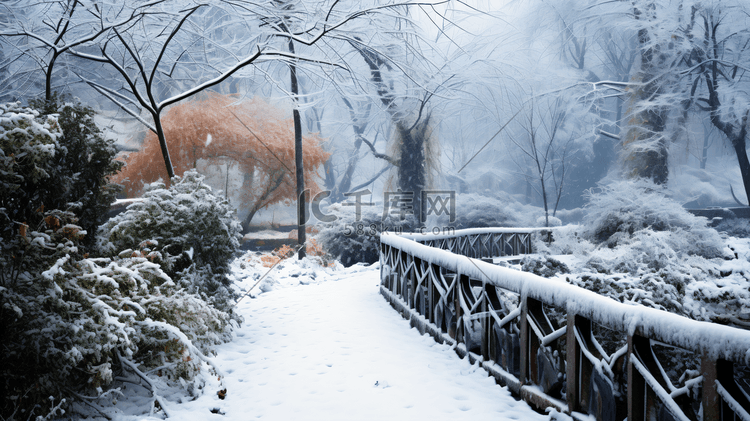 冬季冰雪覆盖的公园高清摄影大图-千库网