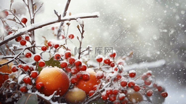 冬季上霜的浆果果实高清摄影大图-千库网
