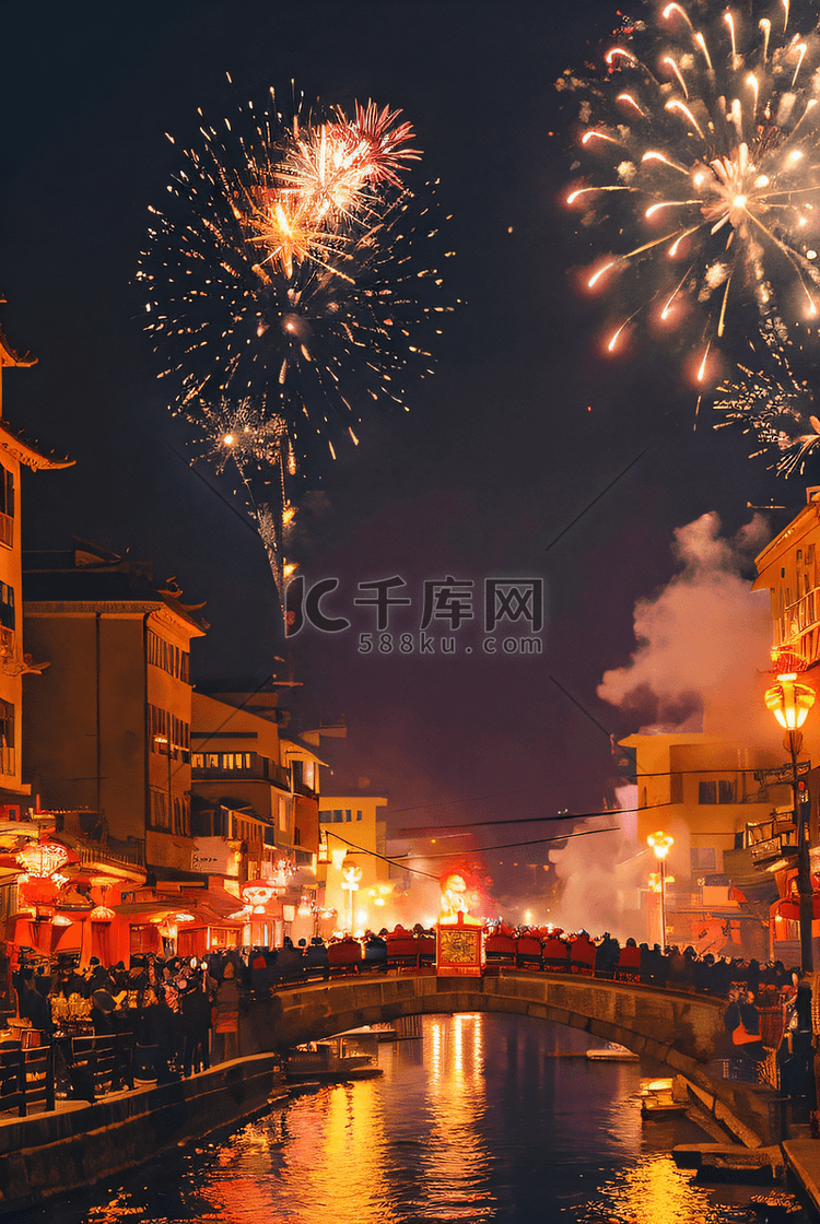 新年春节夜晚放烟花17高清摄影大图-千库网