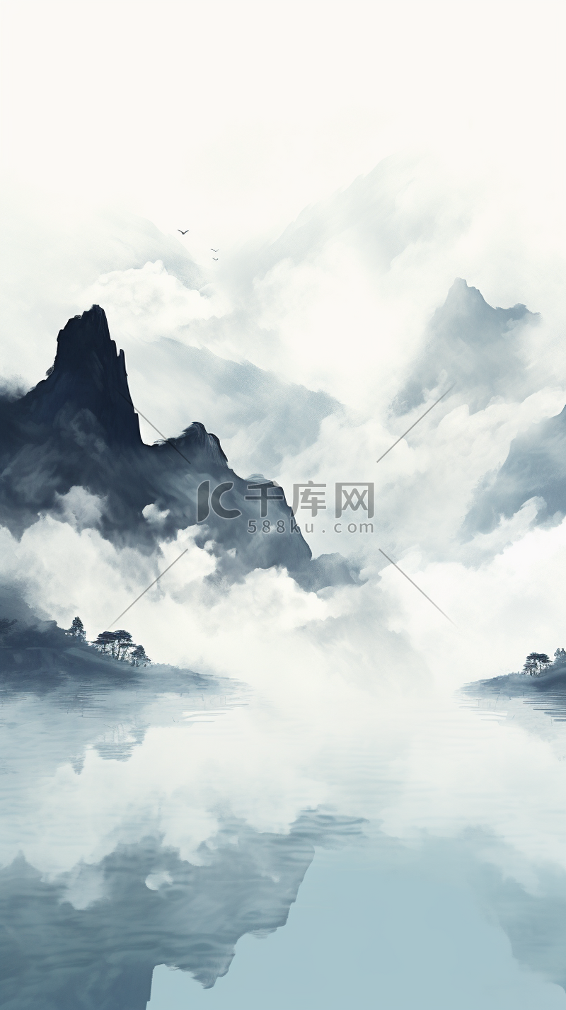 简约墨色山脉云朵湖面背景3背景图片免费下载_海报banner/高清大图_千库网(图片编号6592441)