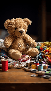 手工针织毛线小熊高清摄影大图-千库网