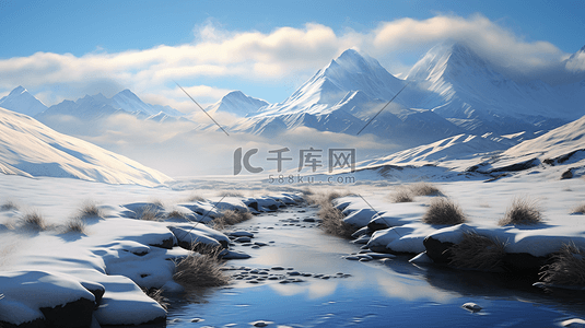 辽阔壮丽的雪山美景高清摄影大图-千库网