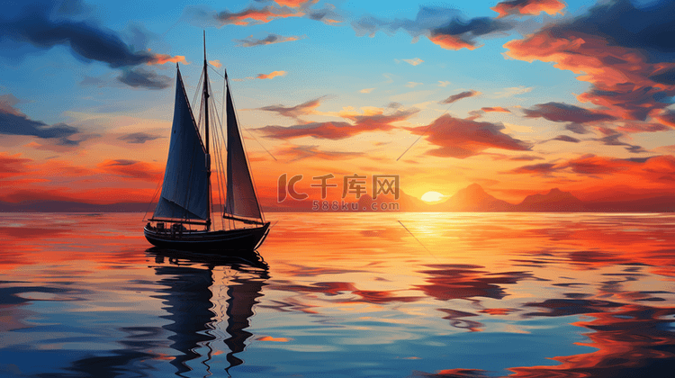夕阳下海面小帆船背景5背景图片免费下载_海报banner/高清大图_千库网(图片编号6599441)