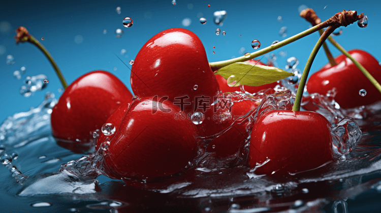 新鲜可口的樱桃特写高清摄影大图-千库网