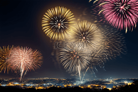 元旦春节新年夜晚跨年烟花夜景摄影图48高清摄影大图-千库网