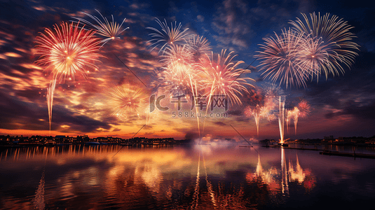 彩色烟花黑夜跨年夜庆祝节日城市建筑15高清摄影大图-千库网