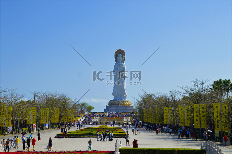 海南三亚南山寺海上观音雕像高清摄影大图-千库网