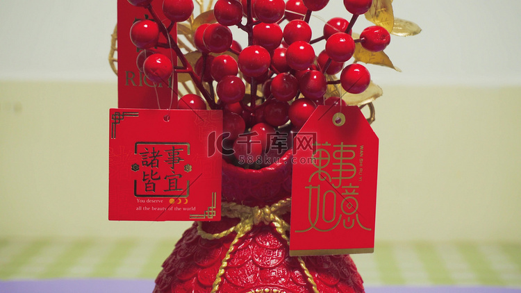 实拍春节新年气氛年味发财果福袋高清摄影大图-千库网