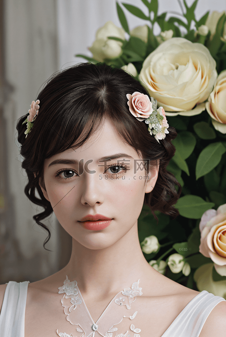 戴着花朵头饰的美丽女士肖像图13照片高清摄影大图-千库网
