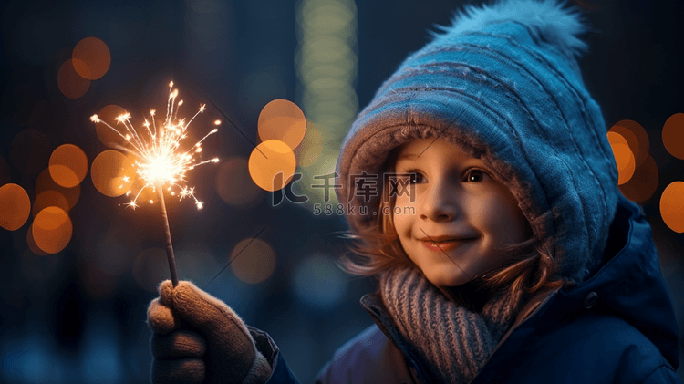 拿着烟花棒的小孩高清摄影大图-千库网