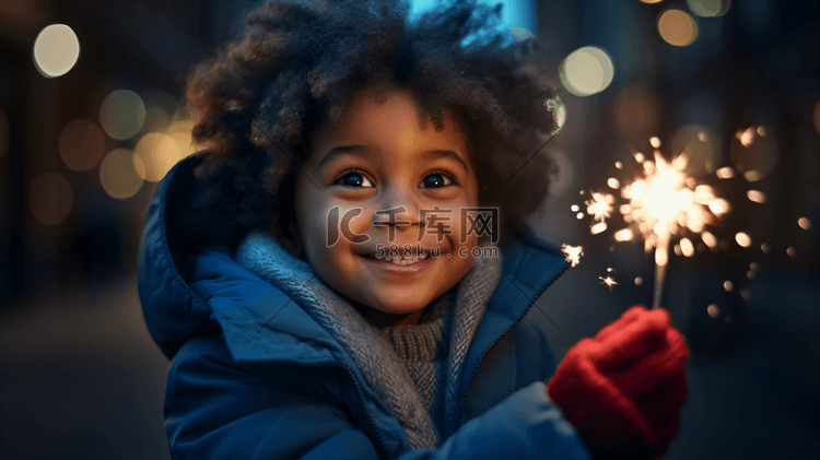 拿着烟花棒的小孩高清摄影大图-千库网