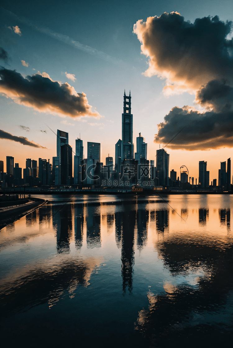 傍晚上海城市建筑摄影图256高清摄影大图-千库网