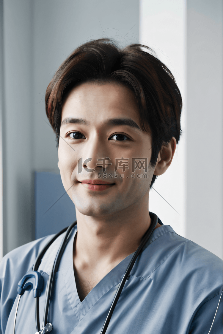 医院里微笑的男医生摄影图2高清摄影大图-千库网