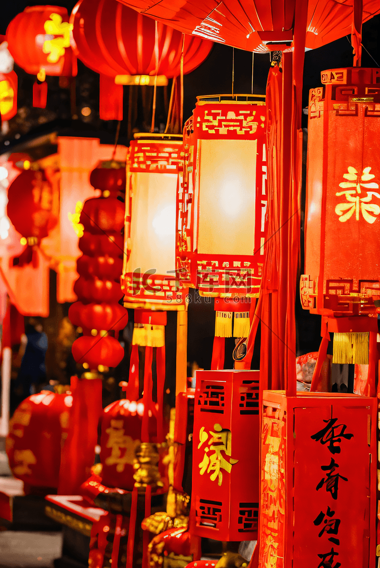 过年春节街道上挂的红灯笼摄影图8高清摄影大图-千库网