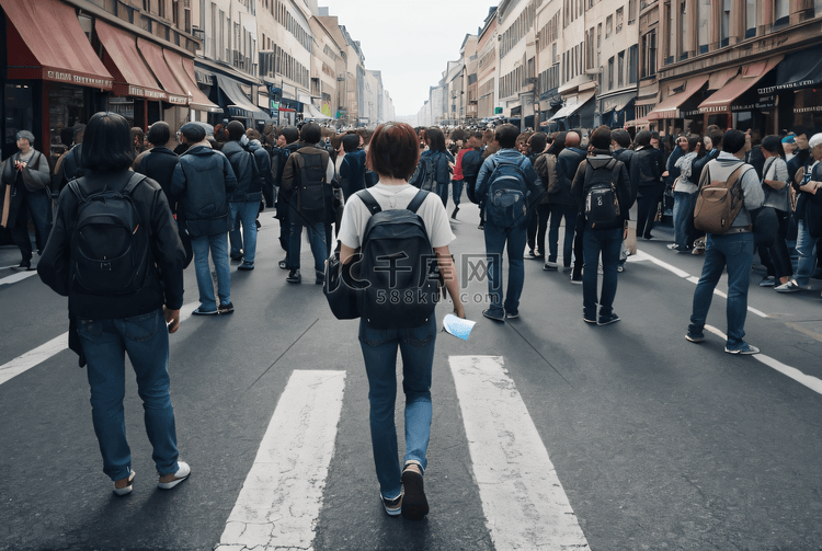 白天街上拥挤的人群摄影图片3高清摄影大图-千库网
