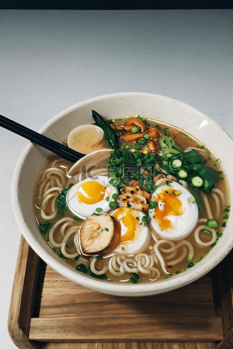 一碗摆盘优美的拉面摄影图2高清摄影大图-千库网
