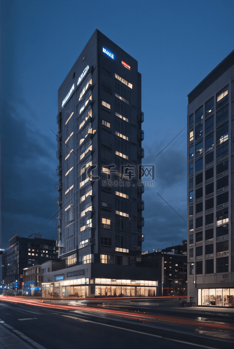 城市夜晚高楼建筑摄影图片4高清摄影大图-千库网