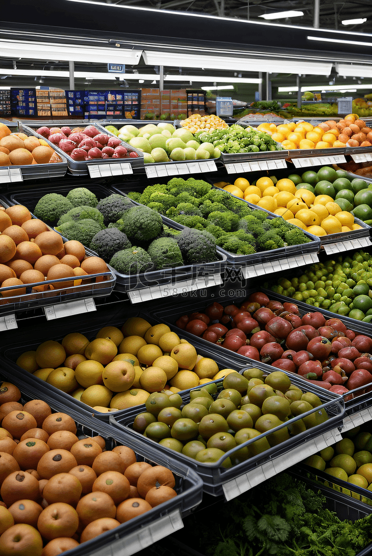 货架上整齐的水果蔬菜摄影图片9高清摄影大图-千库网