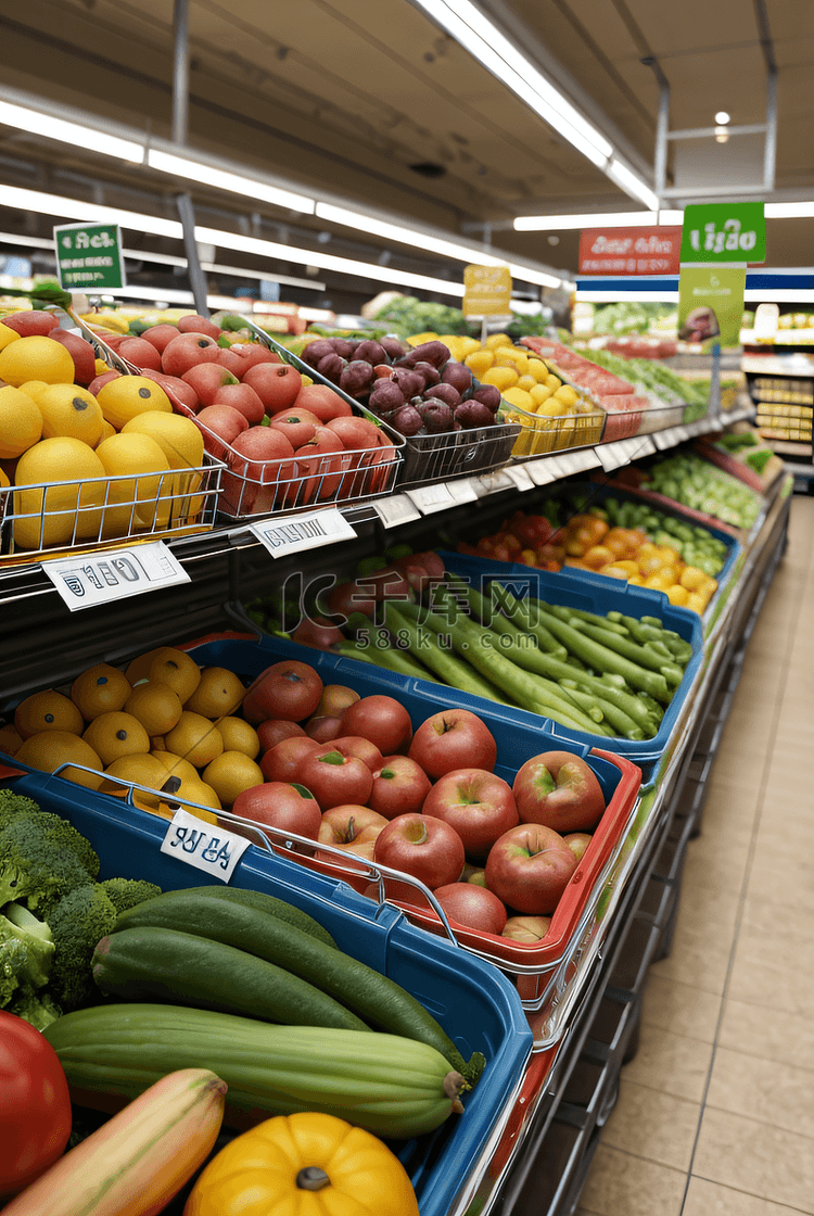 超市货架上的新鲜水果摄影图片0高清摄影大图-千库网