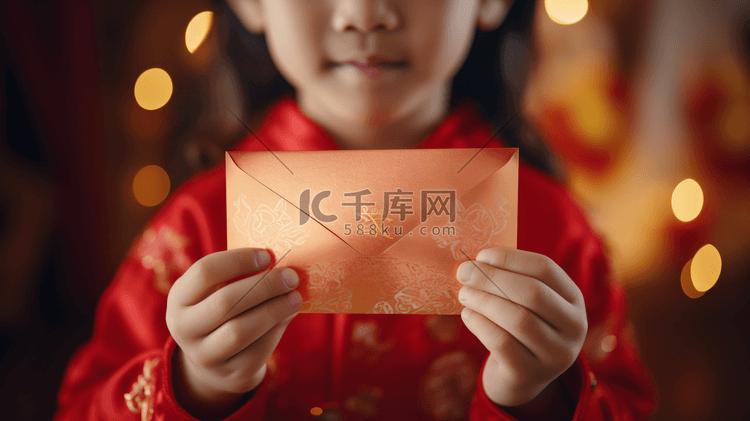 节日拿着压岁钱红包的儿童18高清摄影大图-千库网