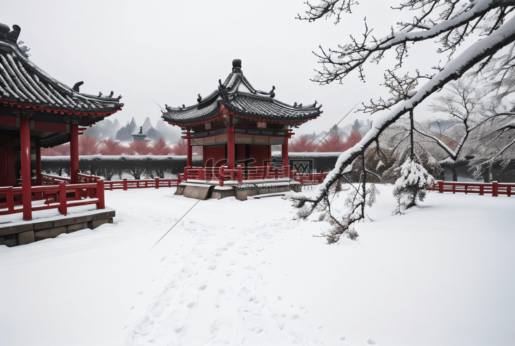 冬季庭院里的积雪摄影图片5高清摄影大图-千库网
