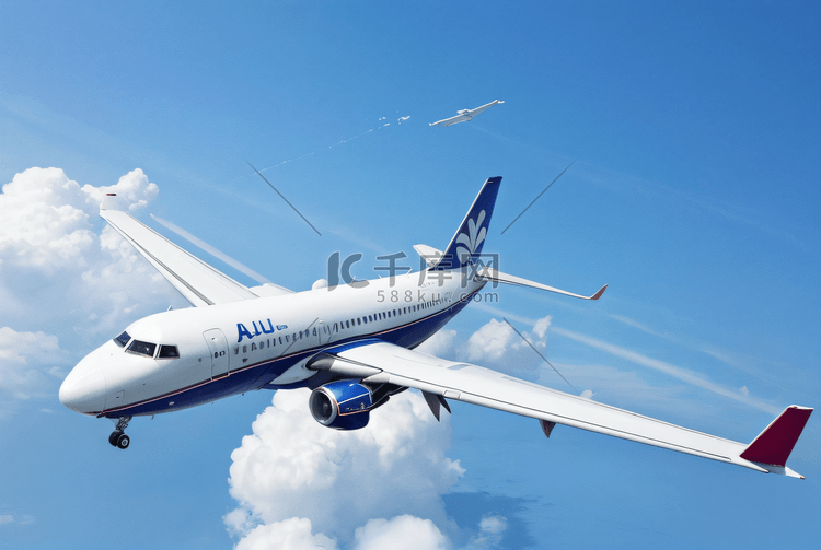 在蓝天中飞行的飞机图4图片高清摄影大图-千库网