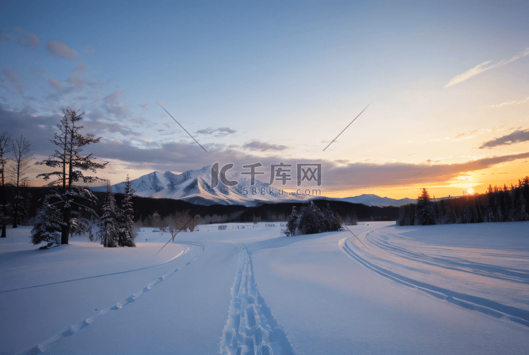 夕阳下户外雪景摄影图片5高清摄影大图-千库网