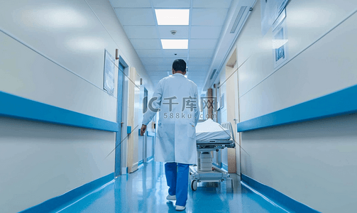 医生推着手术床高清摄影大图-千库网