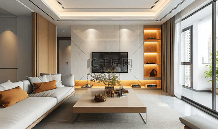 现代风装修客厅室内设计高清摄影大图-千库网