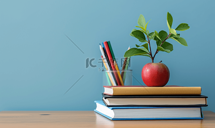 学校教科书在桌子上教师节高清摄影大图-千库网