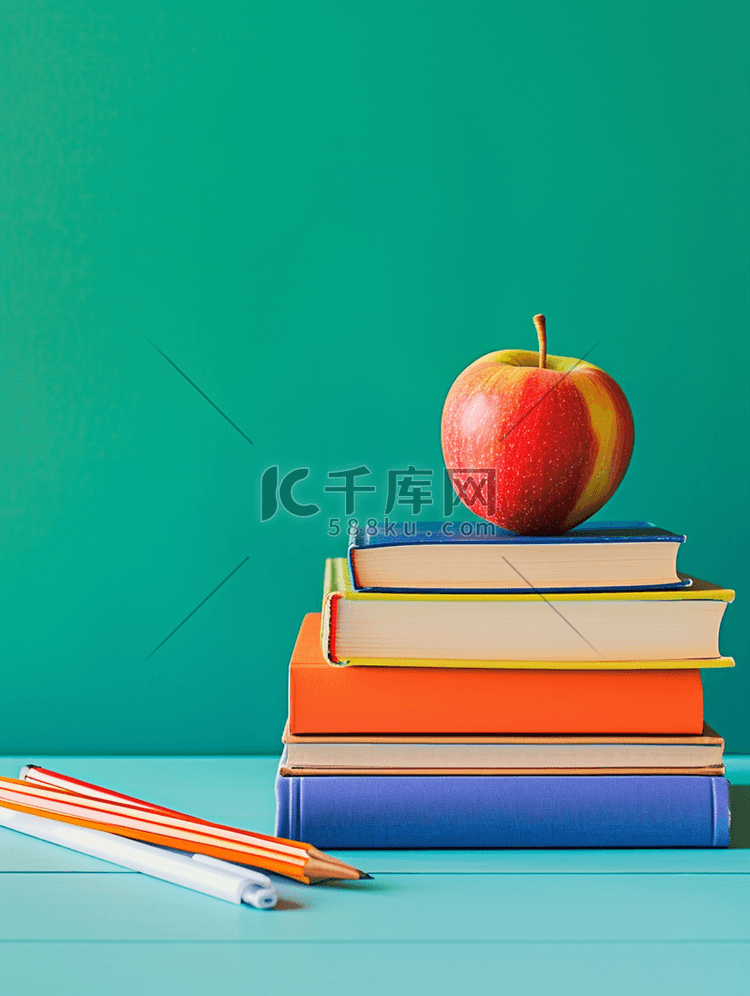 学校教科书在桌子上教师节高清摄影大图-千库网