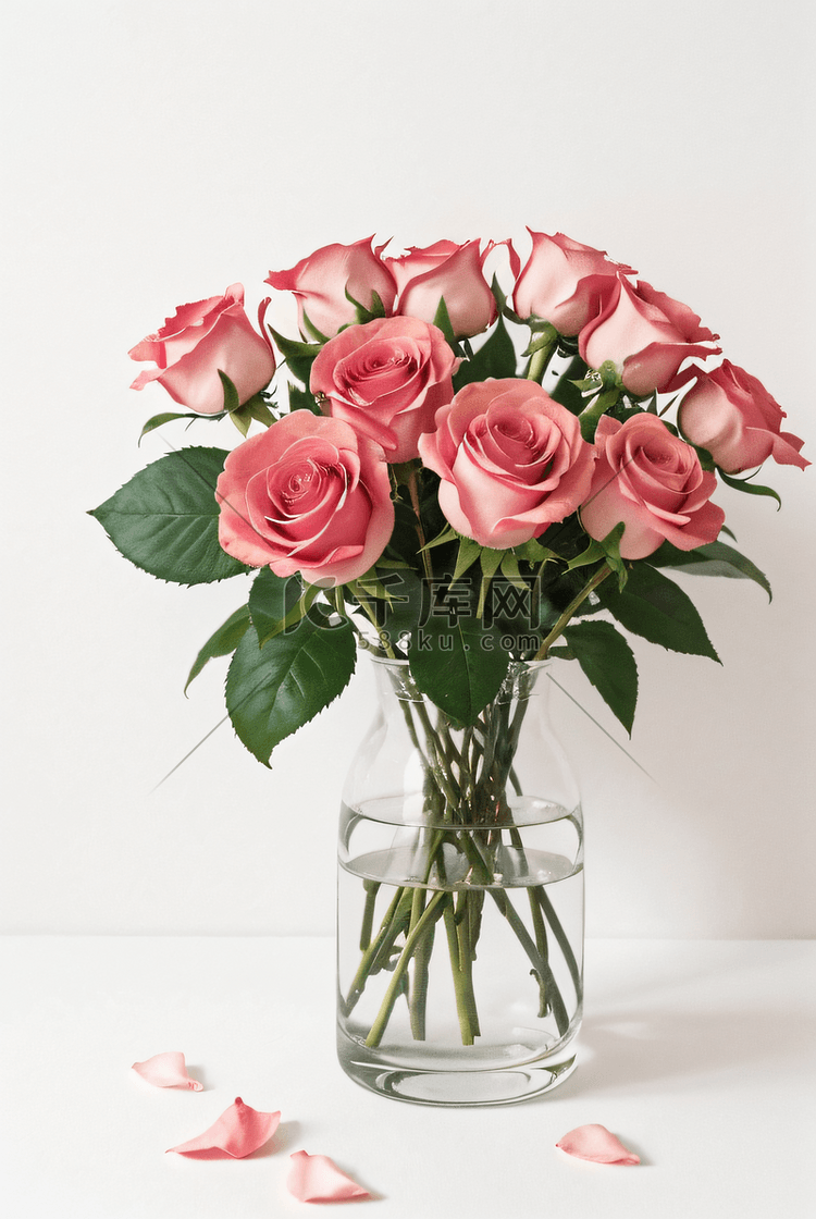 纯色背景下的玫瑰花摄影照片6高清摄影大图-千库网