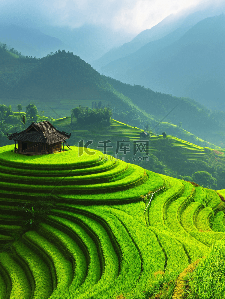 越南延拜木仓柴田梯田上的稻田高清摄影大图-千库网