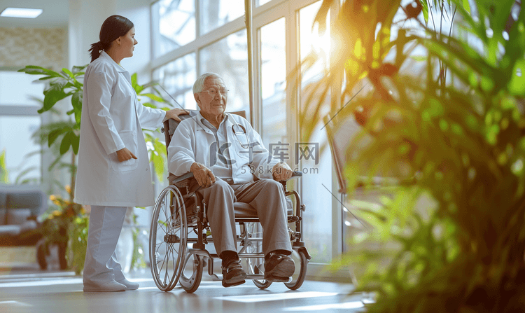 护士照顾生病的老人高清摄影大图-千库网
