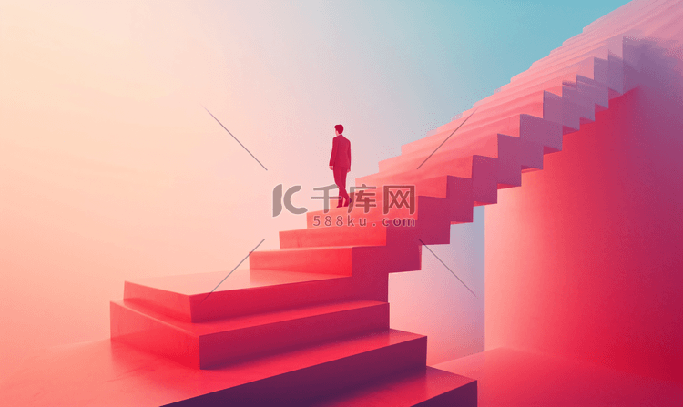 一个人正在上楼去事业阶梯上取得成功的概念创意高清摄影大图-千库网
